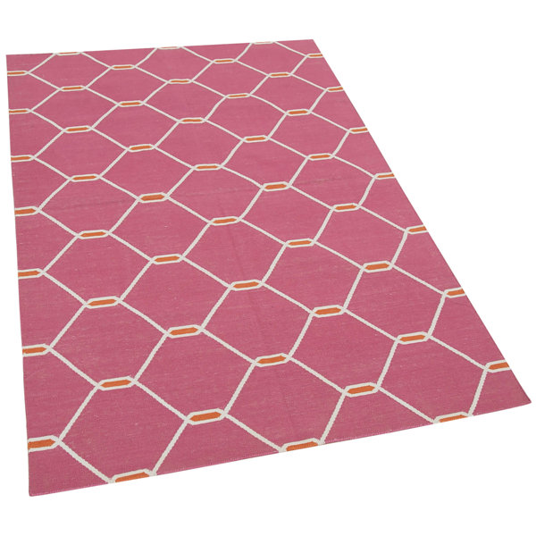 Ebern Designs Geometric Duri Fuchsia Geometric Wool Handmade Area Rug ...