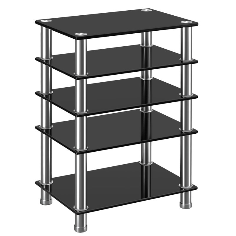 Wrought Studio™ Modern 4-Tiers Glass TV Stand Audio Video Tower | Wayfair