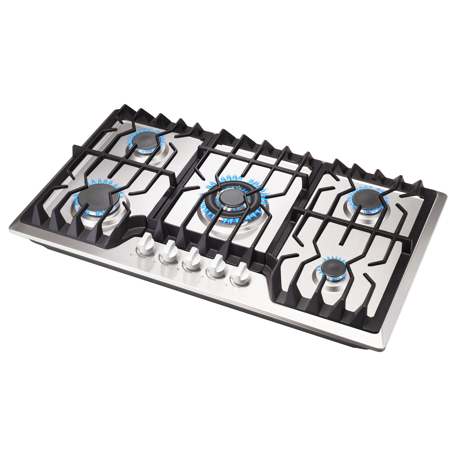 TOPWISH 36" Stainless Steel 5 Italy SABAF Burner Gas Cooktop, with Dual ...