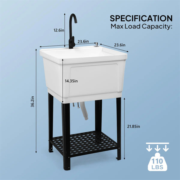 Winado Plastic Utility Sink Freestanding With Storage Shelf & Reviews ...