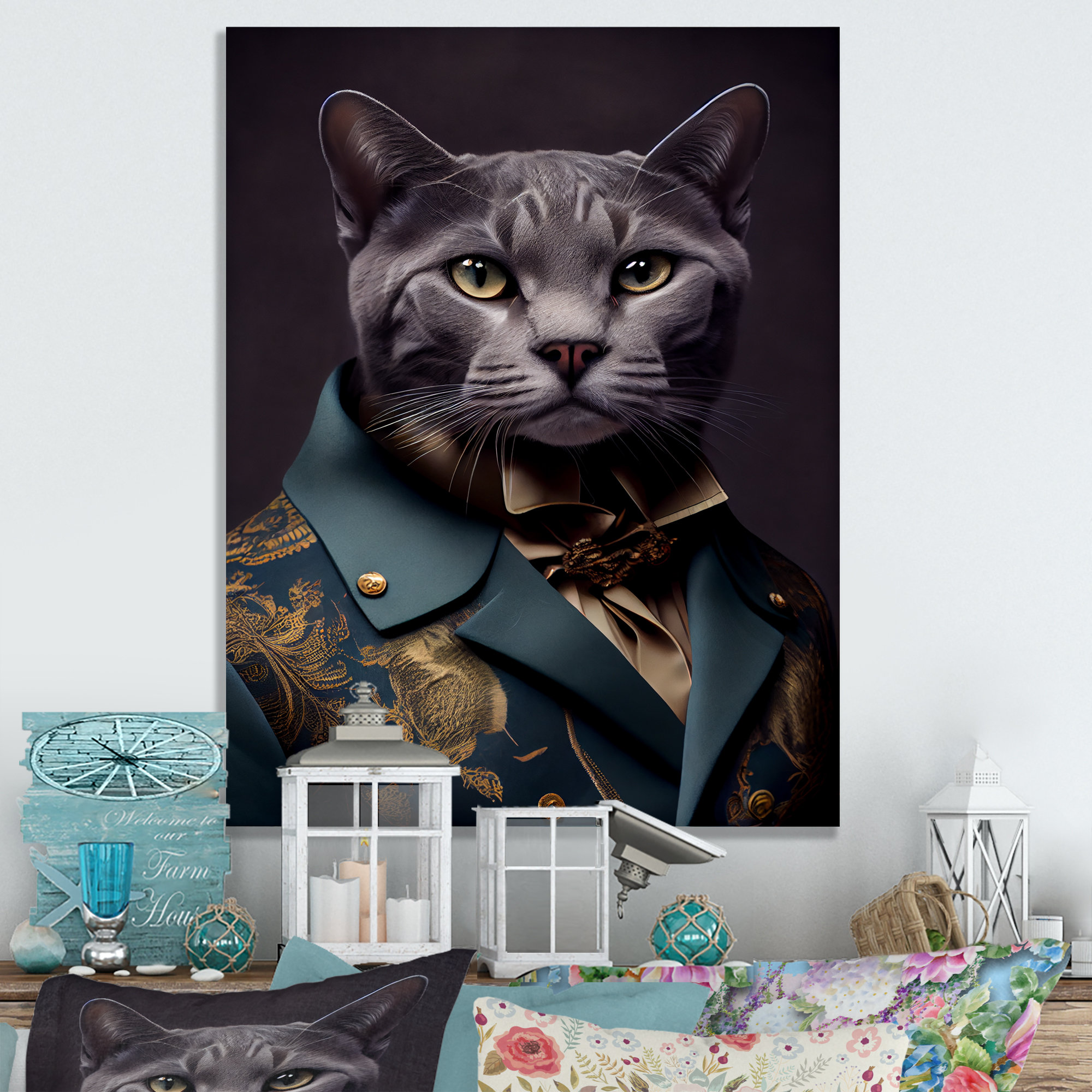 House of Hampton Stylish Cat In Fancy Blue Fashion Design I Stylish Cat ...