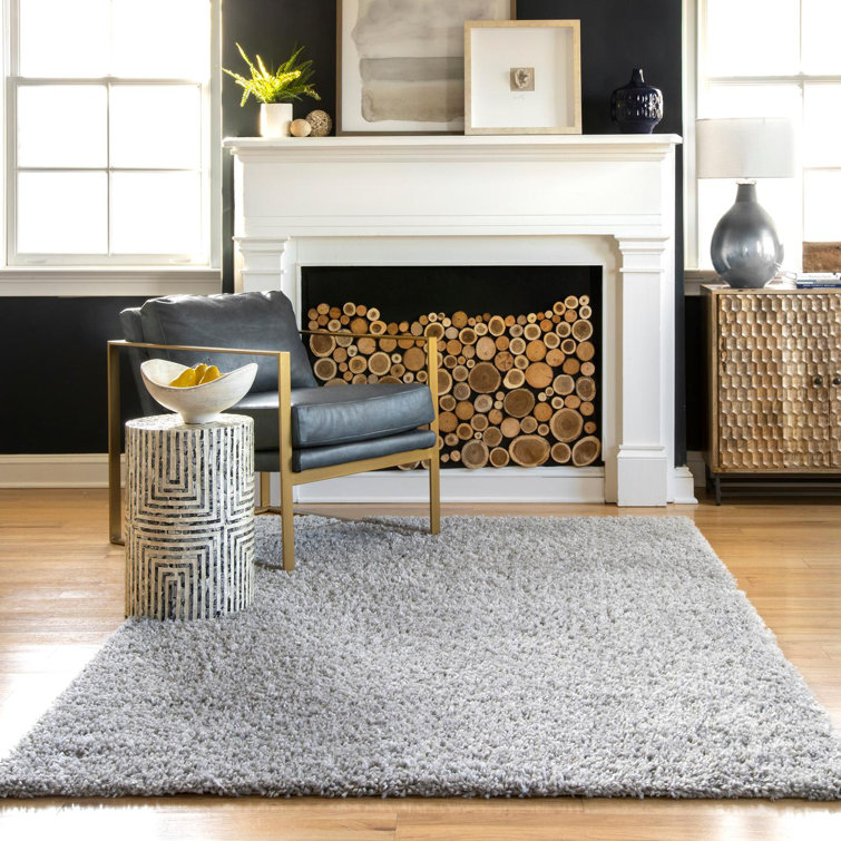 Latitude Run® Okan Solid Shag Power Loom Performance Gray Rug & Reviews ...