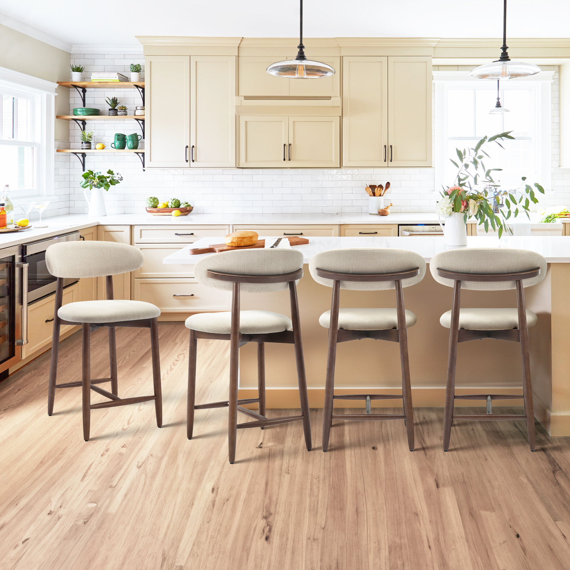 Corrigan Studio® Upholstered Counter Stool Solid Wood Bar Stool | Wayfair