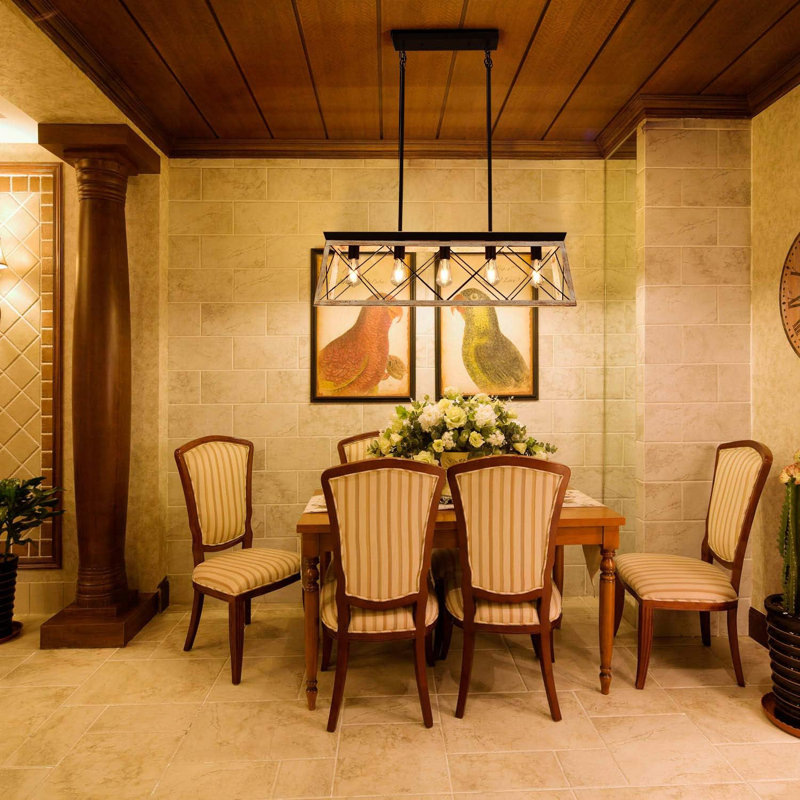 Gracie Oaks Farmhouse Rectangular Chandelier Rustic, 5-Lights Kitchen ...