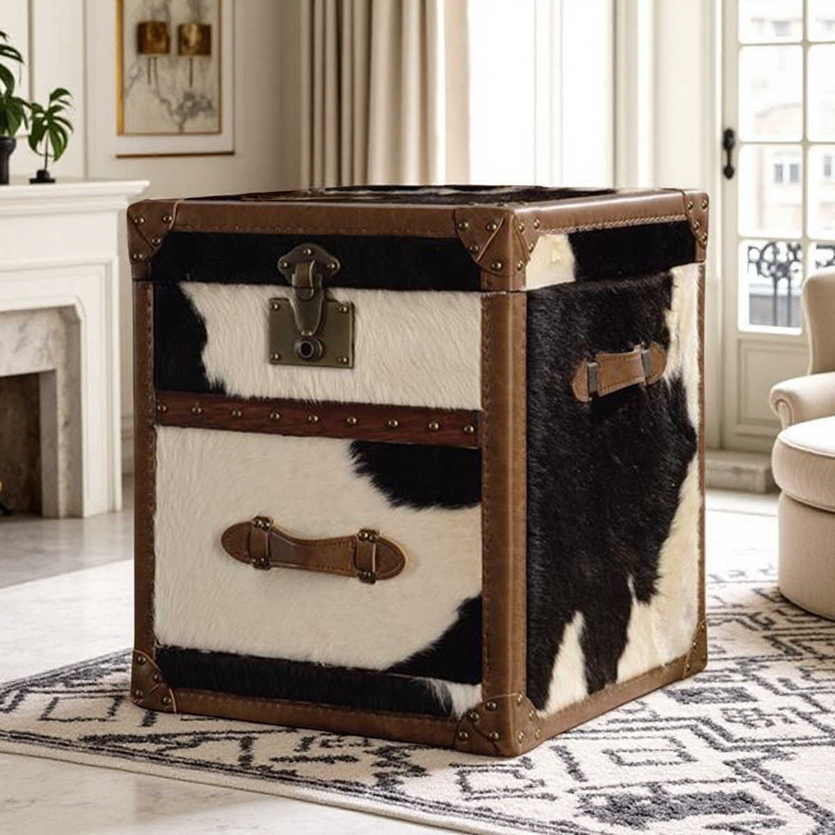 HUGESTO Small Luxury Saddle & Cowhide Leather Accent Trunk | Wayfair