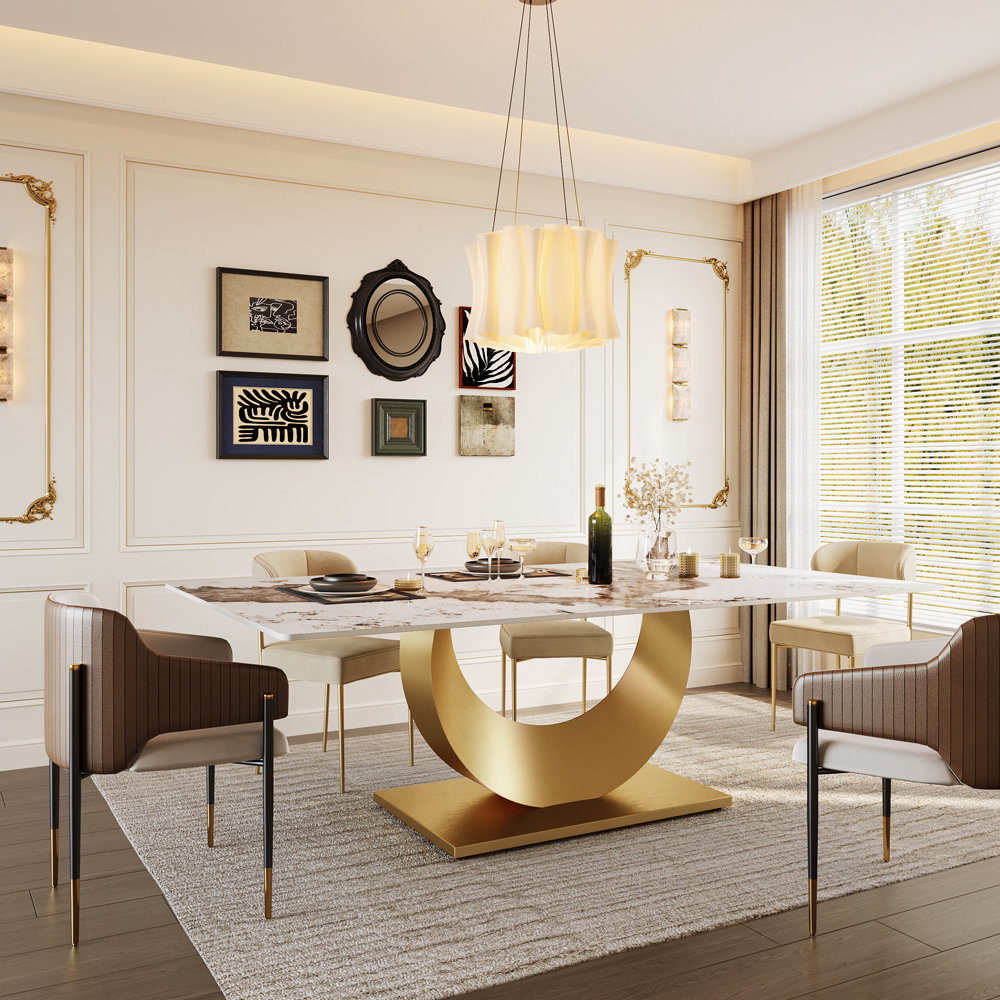 Mercer41 78.7" Dining Table with Sintered Stone Tabletop and Stainless ...