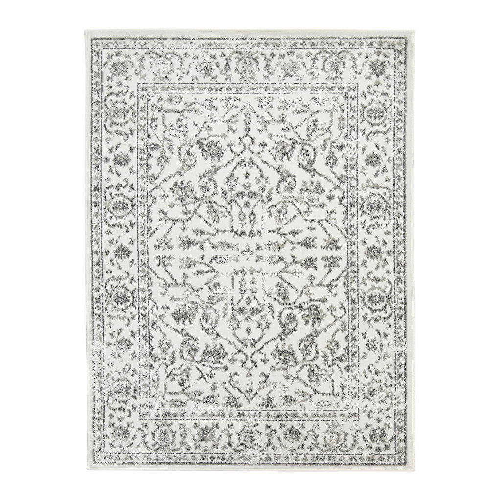 HomeRoots Tapis floral tissé à la machine 9 pi x 12 pi gris et gris clair - Wayfair Canada