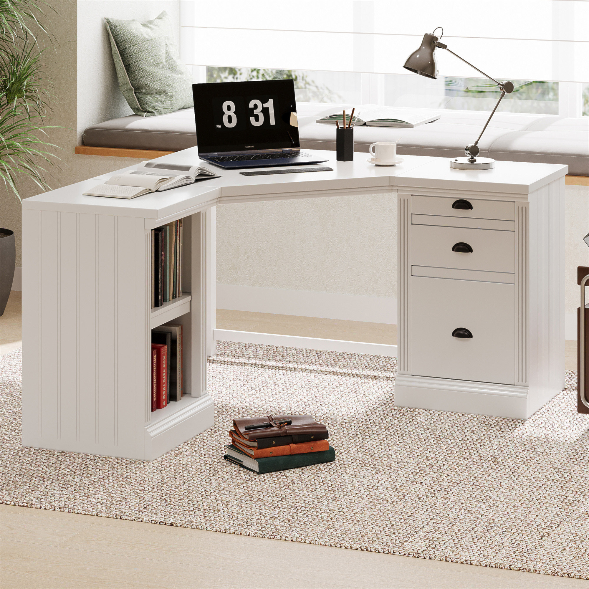 Latitude Run® 57.68" Modern L Shaped Executive Desk With 2 Storage ...