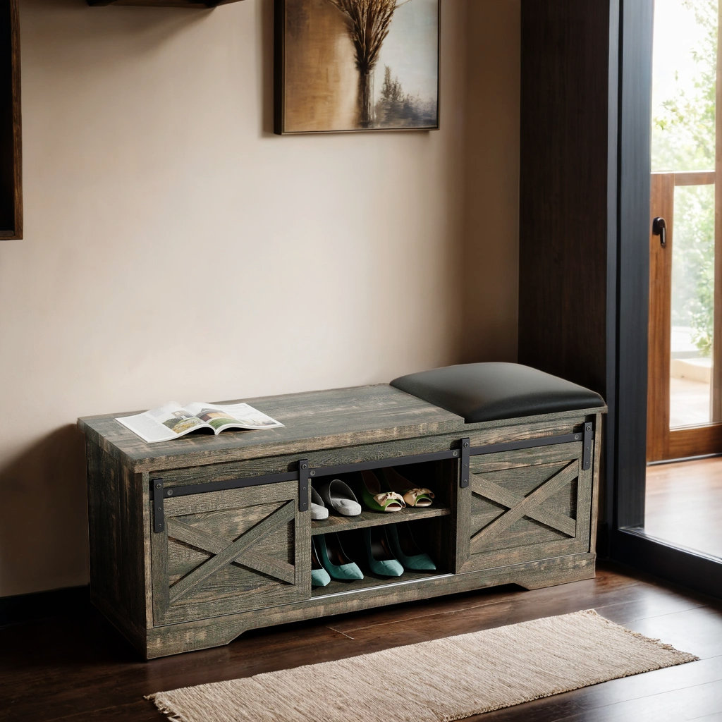 Gracie Oaks Saylah Faux Leather Upholstered Bench, Storage Bench ...