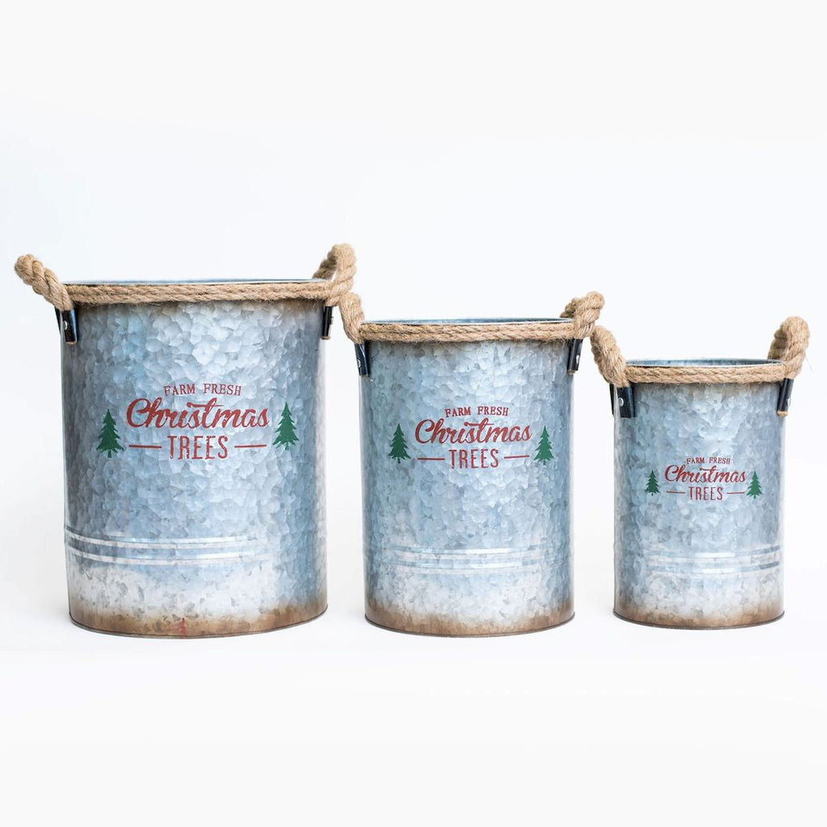 The Holiday Aisle® 3 Piece Christmas Trees with Rope Handles Buckets ...