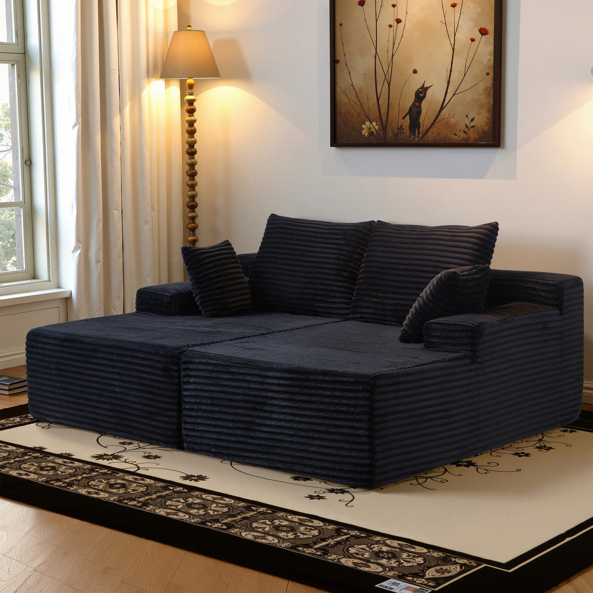 Latitude Run® 78.7”Modular Loveseat Chaise Lounge Chair Indoor, Oversized Corduroy Sleeper Sofa ...