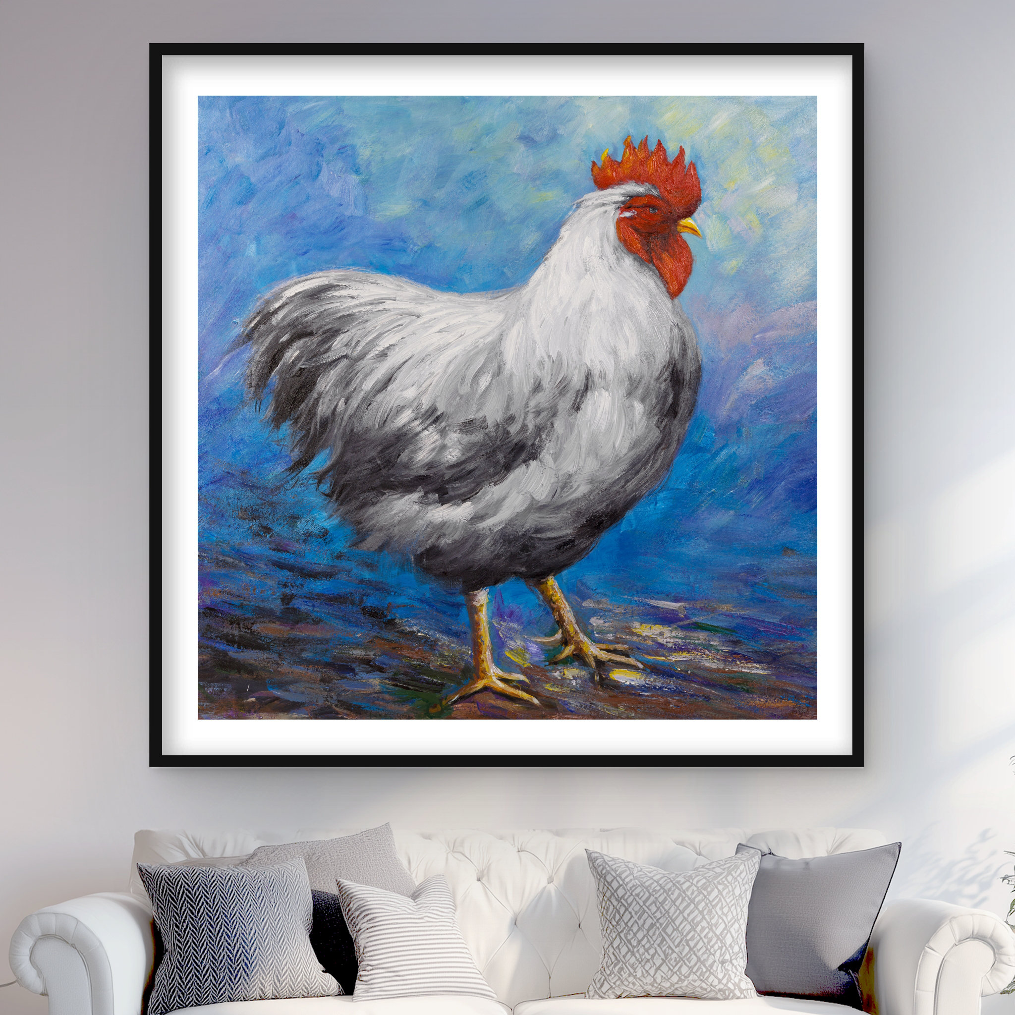 Lark Manor™ Grey Rooster - Contemporary Framed Matted Print for Decor ...