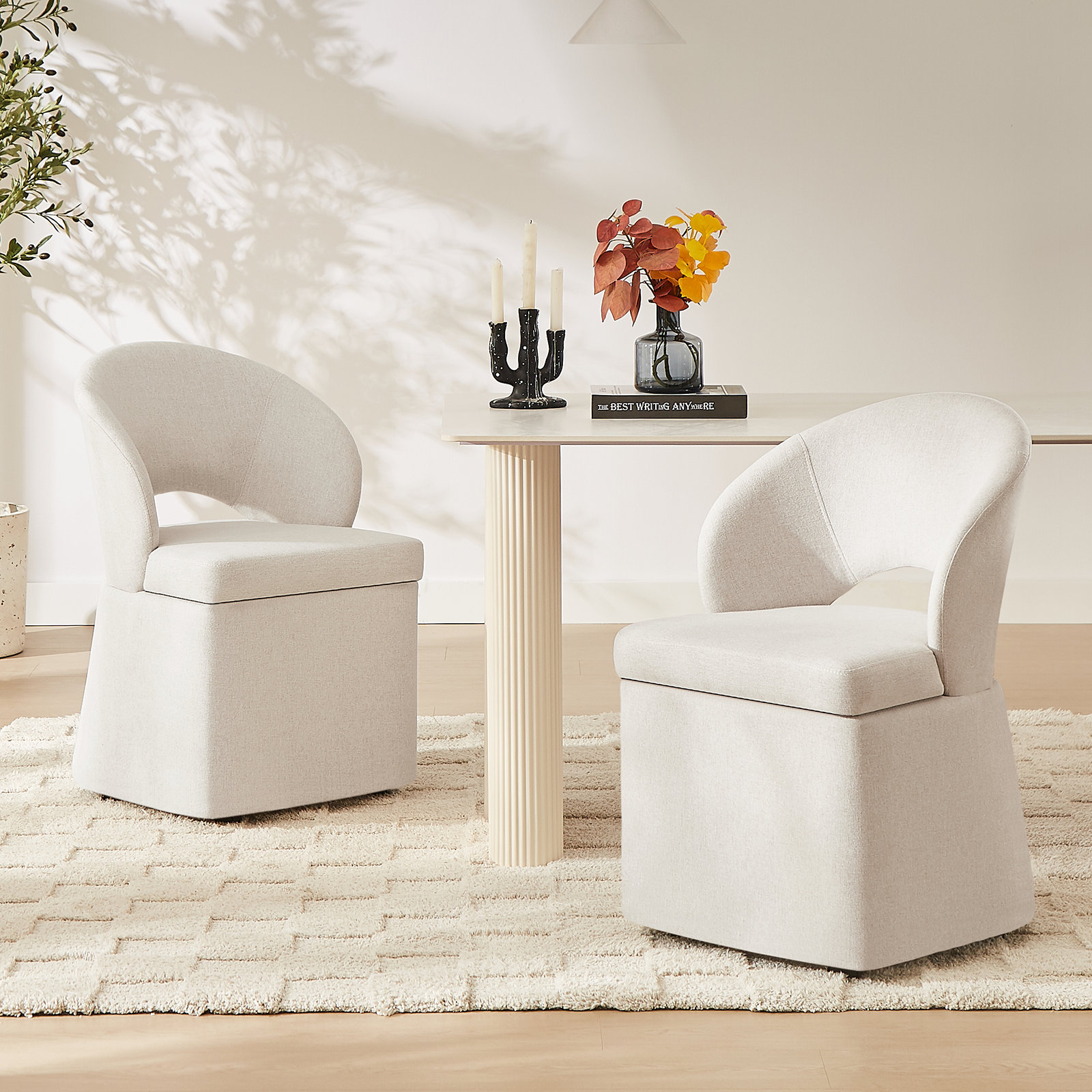 Hokku Designs Upholstered Caster Dining Chair With Storage (Set Of 2 ...