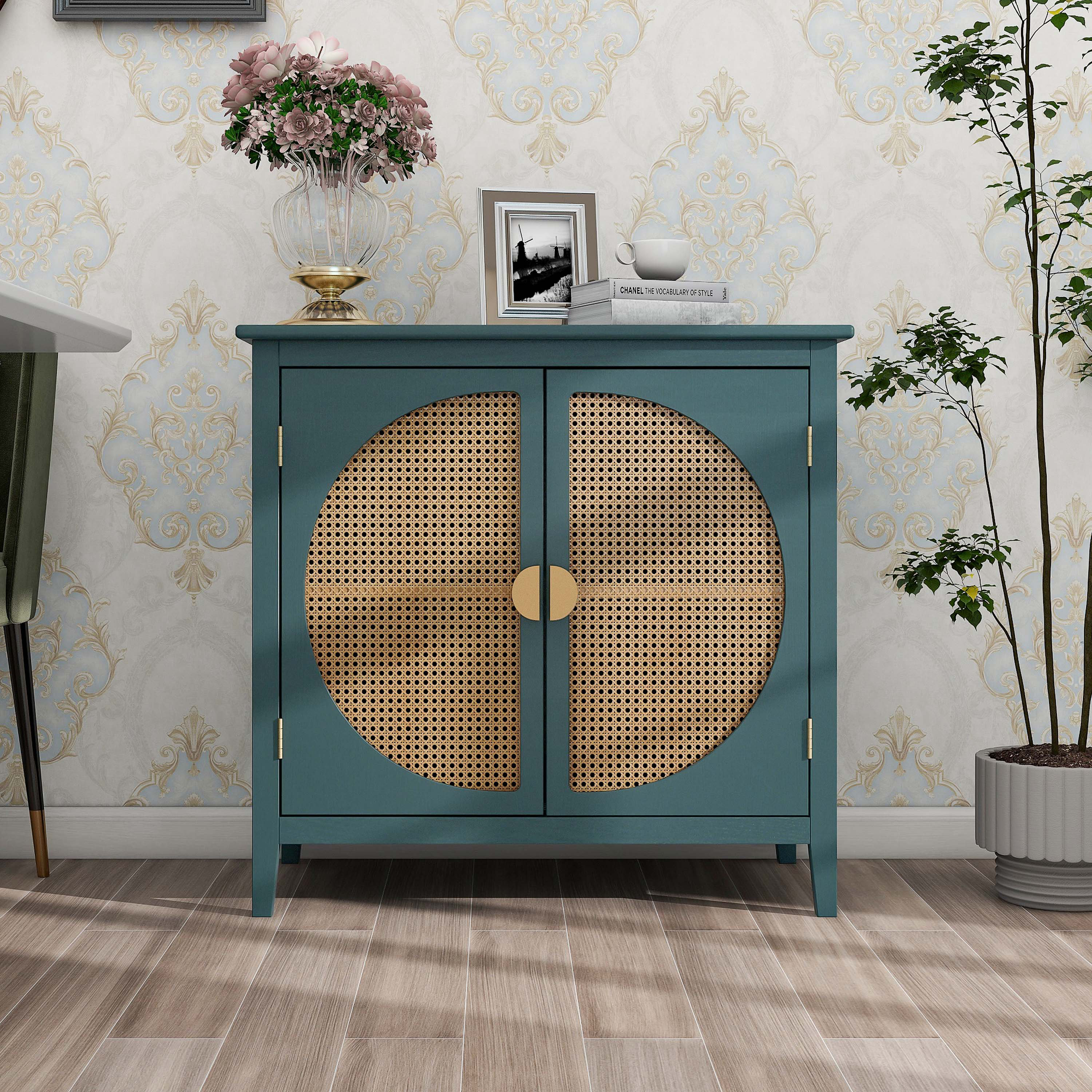 Bayou Breeze 2 Door Cabinet with Rattan Weaving for Multiple Scenes ...