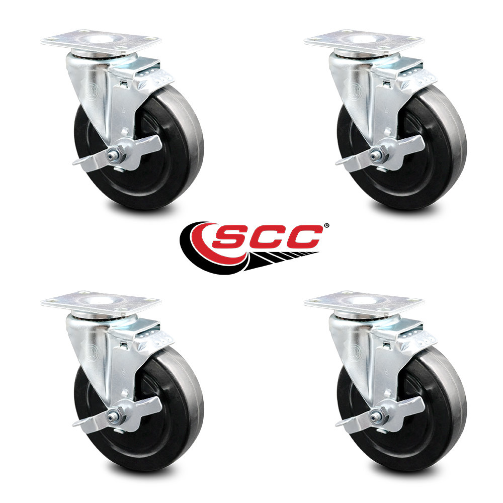 Service Caster Hard Rubber Wheel Swivel Top Plate Caster with Brake ...