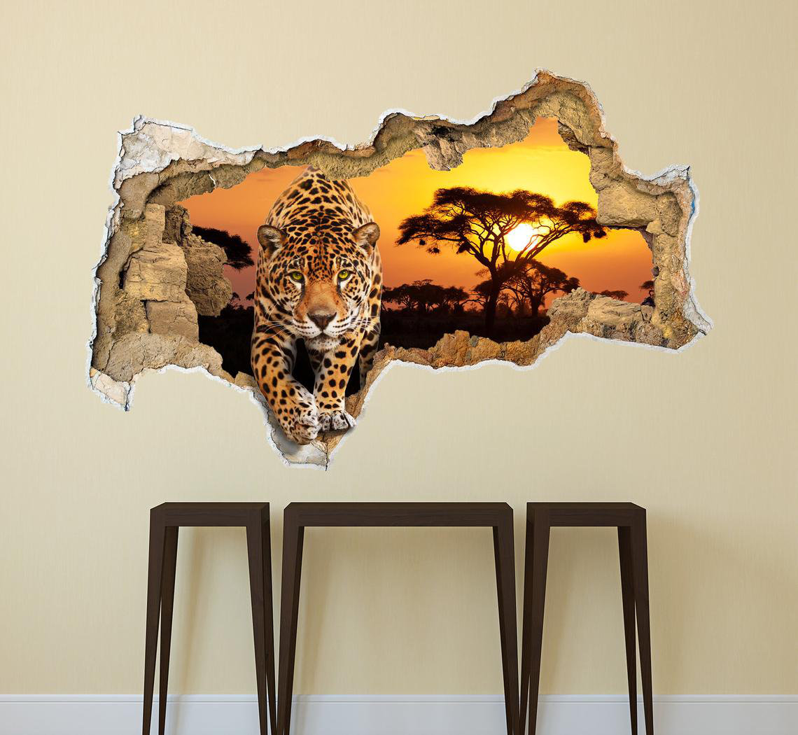 Trinx Safari Wall Decals Animal Leopard 3d Wall Mural Jaguar Decal For ...