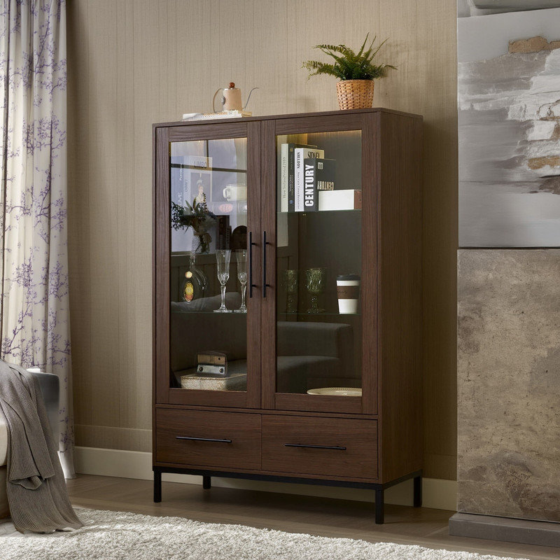 Wrought Studio™ LED Lighted 60'' Tall Display Cabinet with Glass Door ...