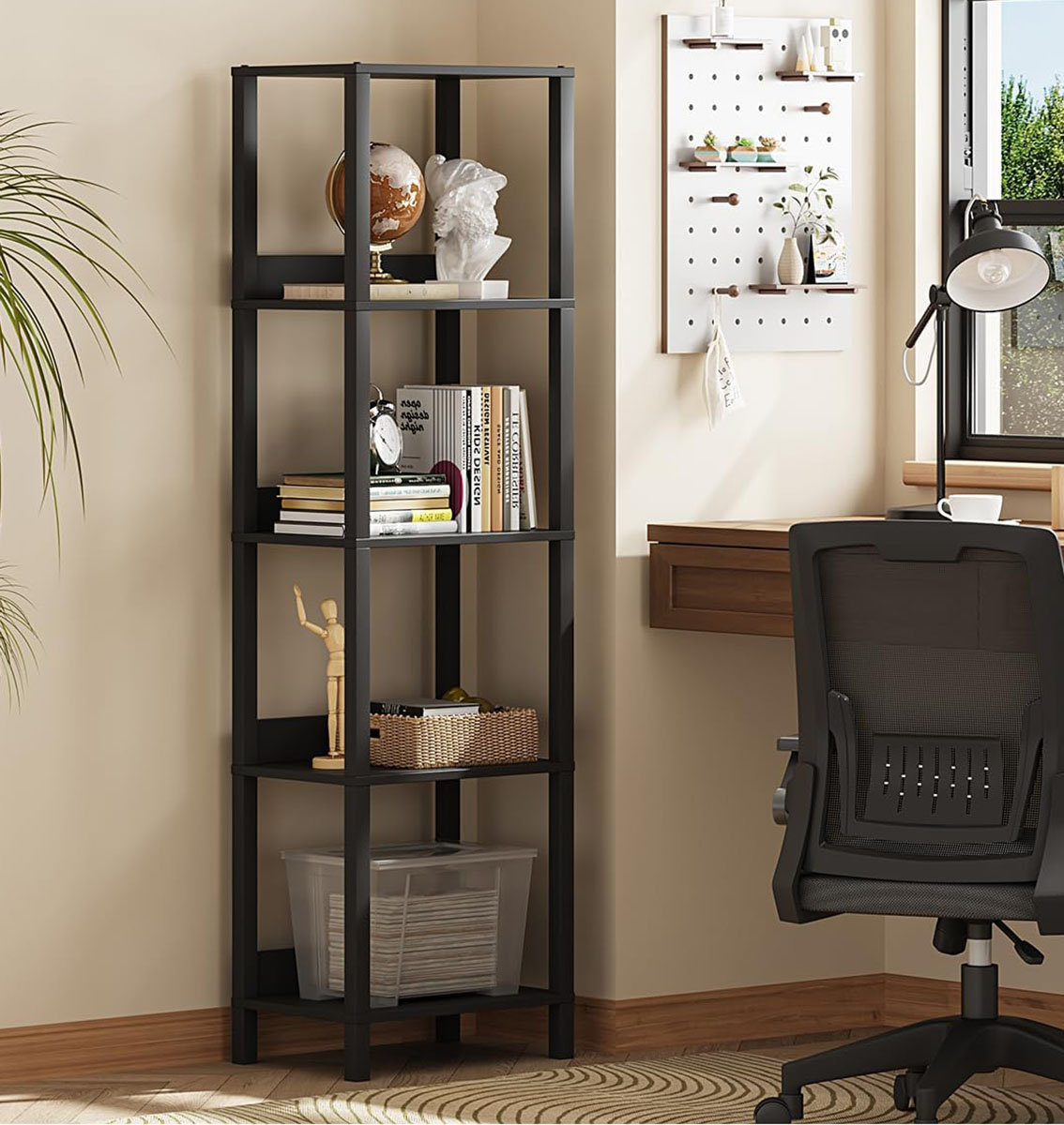 17 Stories 5-Tier Bookshelf with Anti-Fall Baffle, Tall Bookcase for ...
