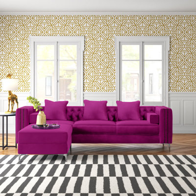 Latitude Run® Tia Corner Chaise Sectional in Pink Microsuede - Wayfair ...