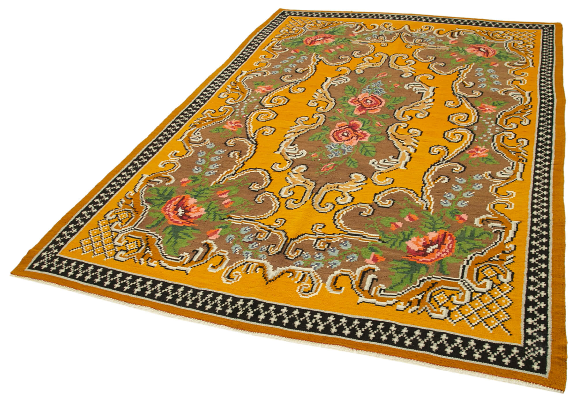 Aegean House Moldovian Floral Yellow Floral Wool Handmade Area Rug ...