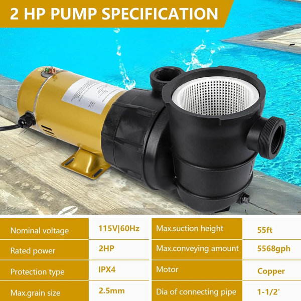 Arlmont & Co. Pool Pump And Filter Above Ground, 2HP 5568GPH Flow Clear ...