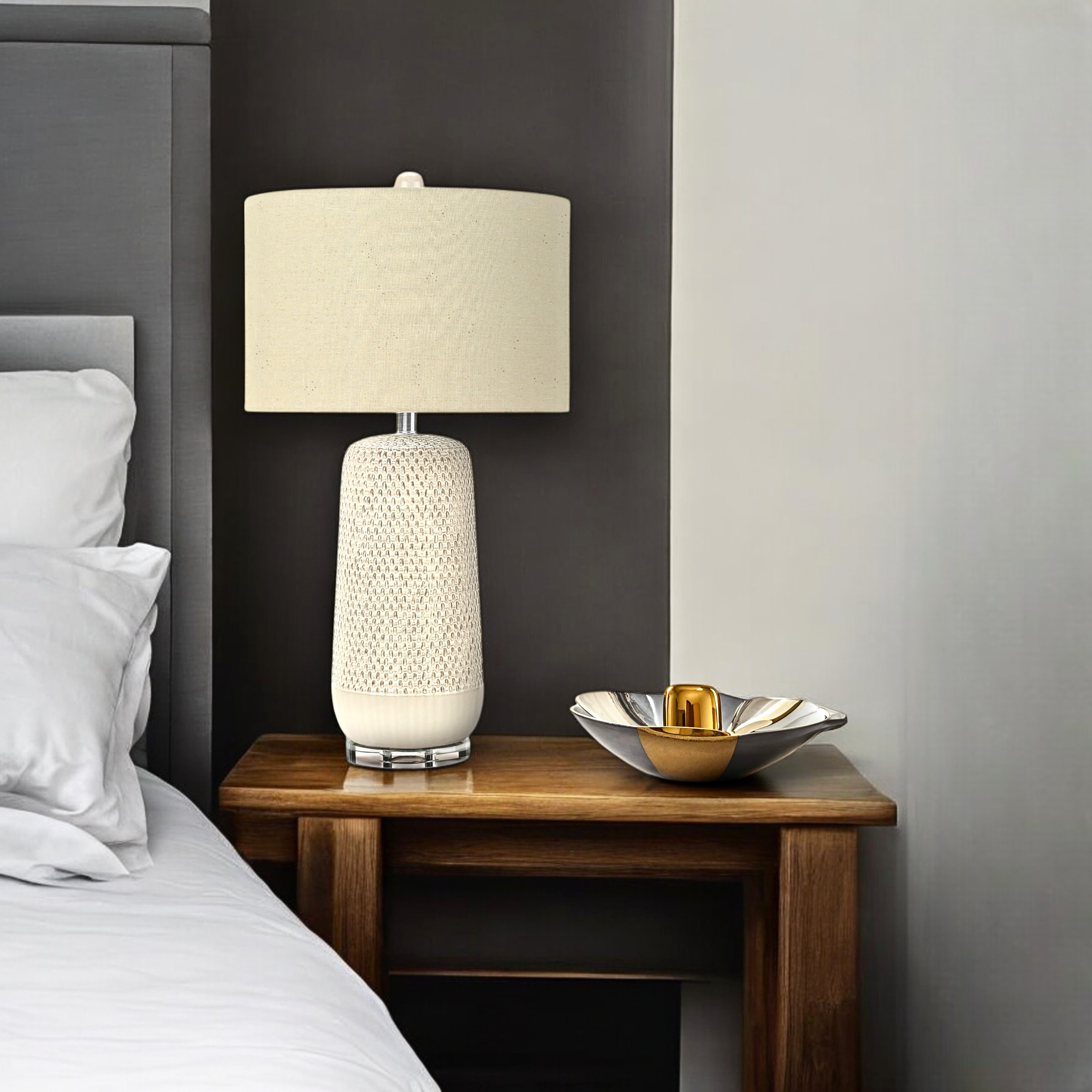 Latitude Run® Dori 31"H Table Lamp, Cream Ceramic & Beige Shade ...