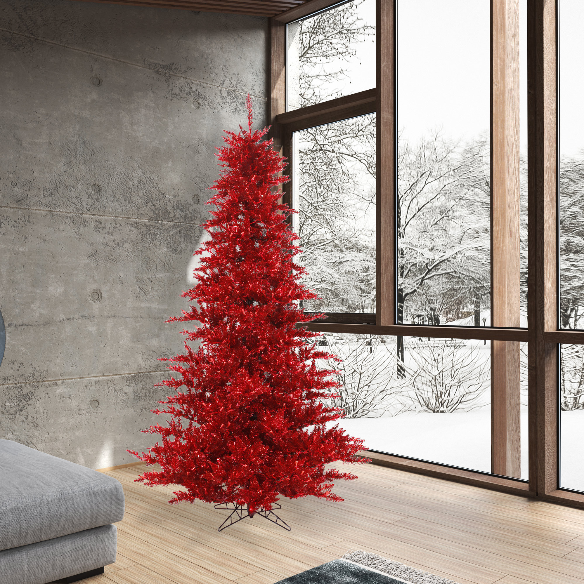 Millwood Pines Red Tinsel Fir Artificial Christmas Tree | Wayfair