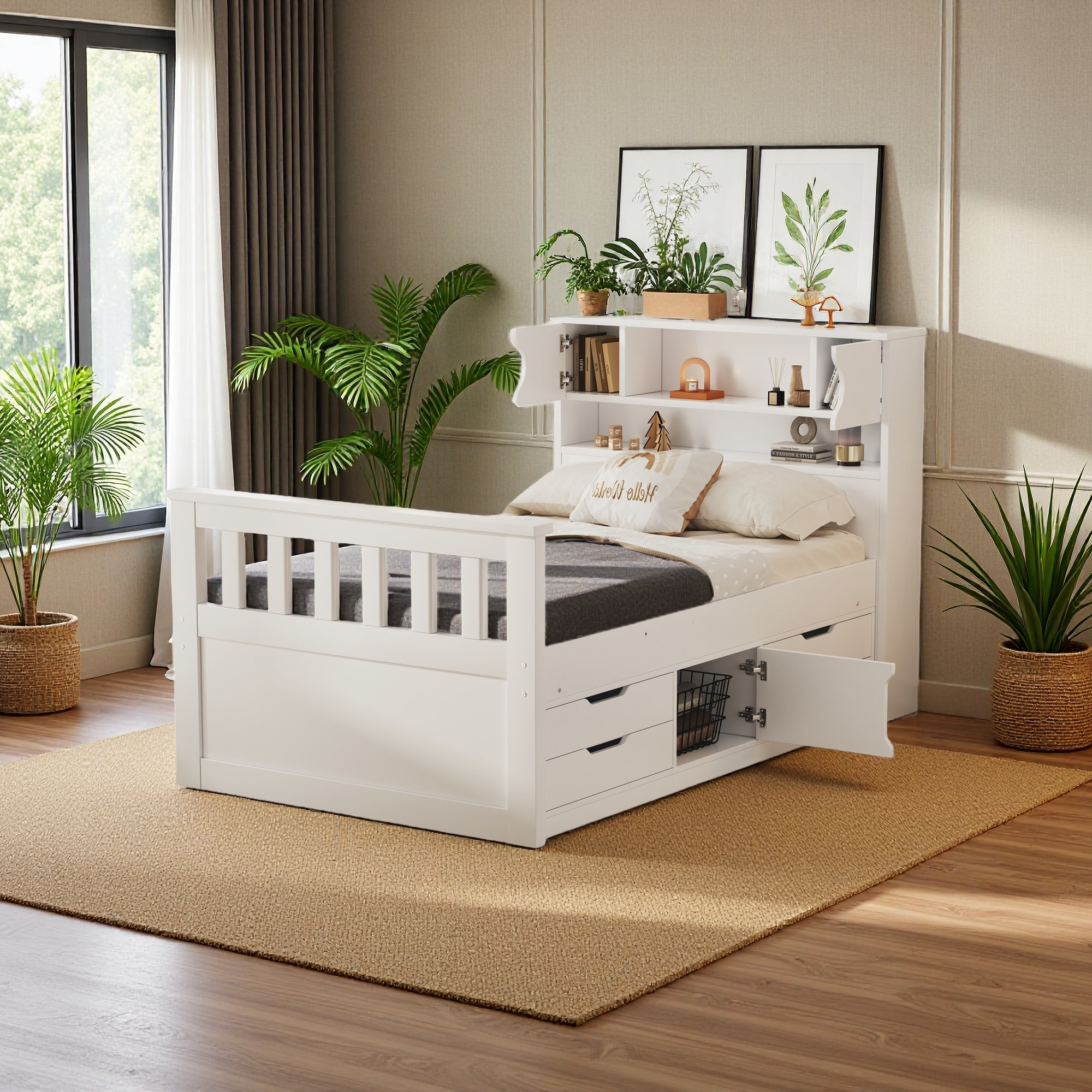 Lark Manor™ Twin Size Captain Platform Bed Frame With Storage Bookcases ...