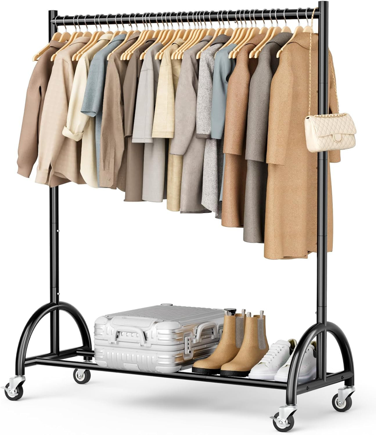 17 Stories Heavy Duty Clothing Rack With Wheels Rolling Clothes Racks For Hanging Clothes, Coats ...