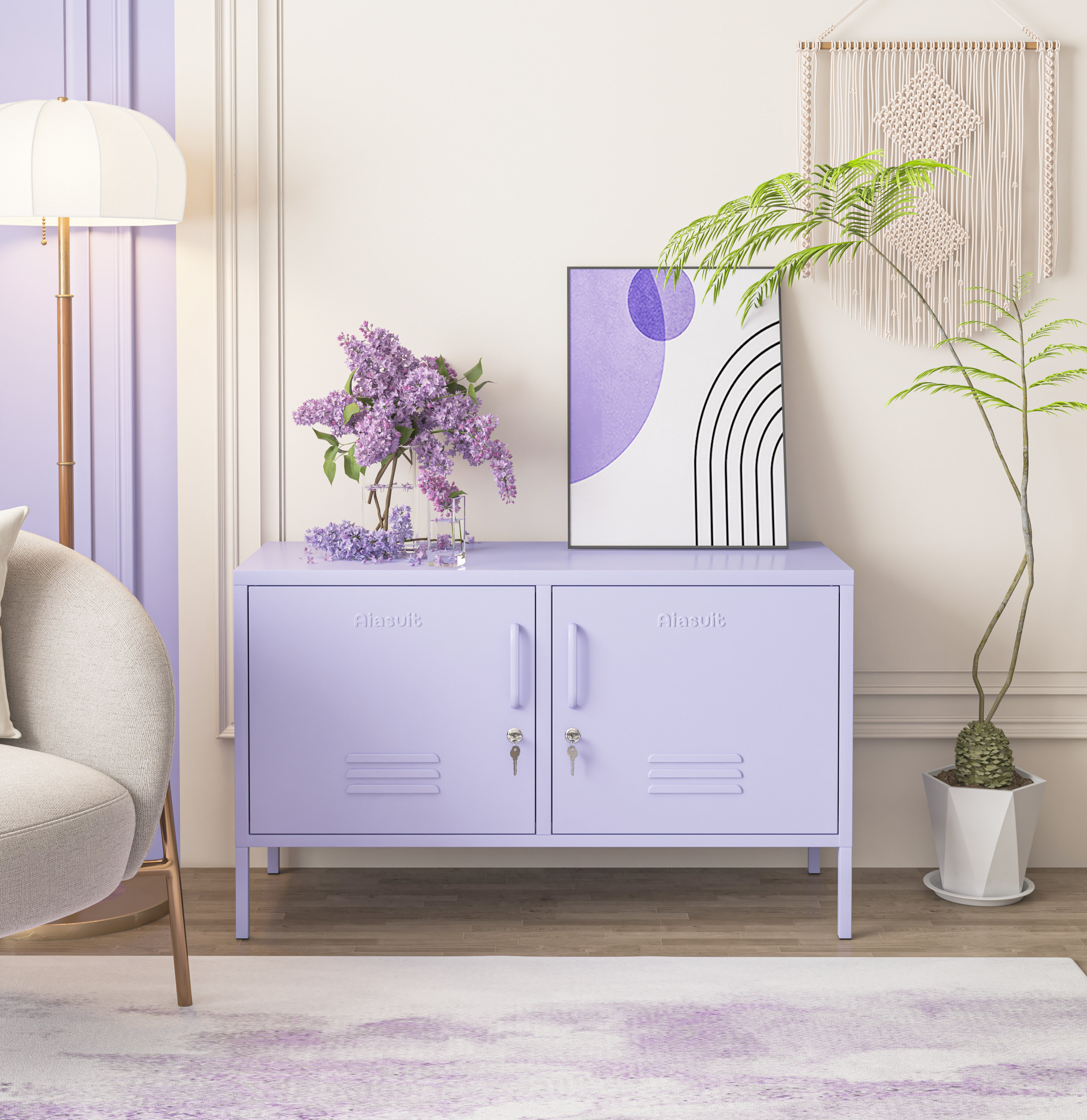 17 Stories Venka Metal Accent Cabinet Wide 2-door storage cabinet with ...