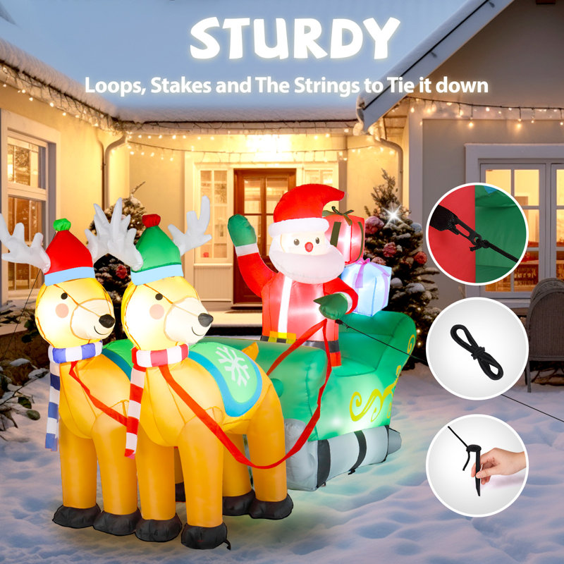 The Holiday Aisle® Santa Sleigh And Reindeer Inflatable | Wayfair