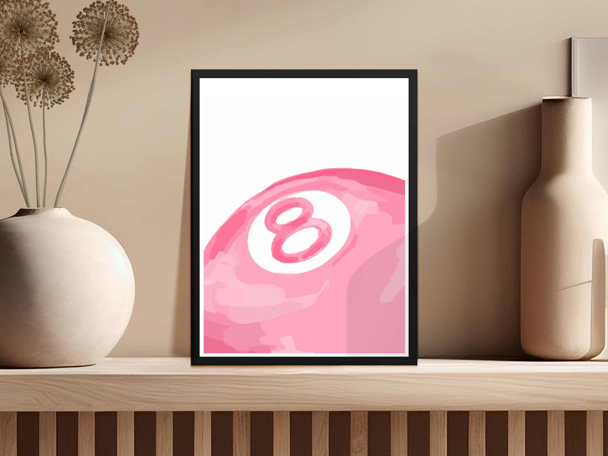 Brayden Studio Pink Eight Ball Design Modern Wall Art Decoration Framed ...