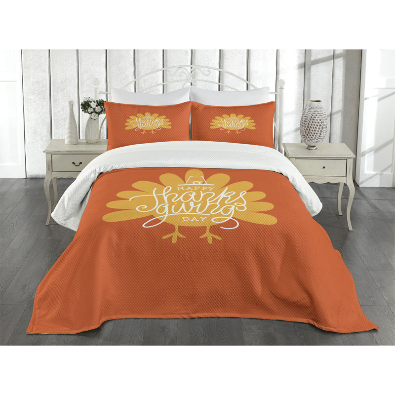 Ambesonne Turkey Bedspread Set Poultry Silhouette Fall Orange Mustard ...