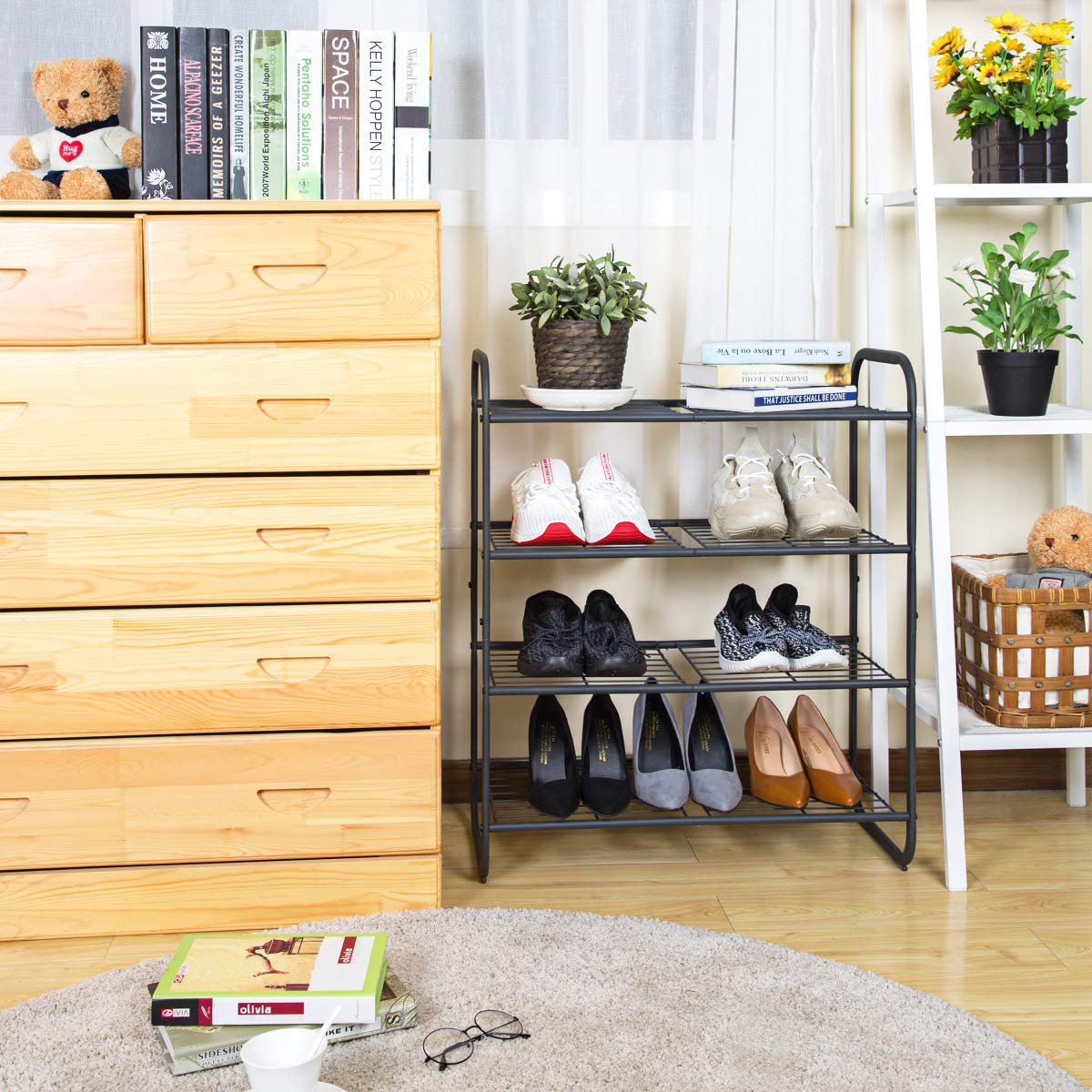 Rebrilliant Gunmetal 4-Tier Wire Shoe Rack - Freestanding Organizer For ...