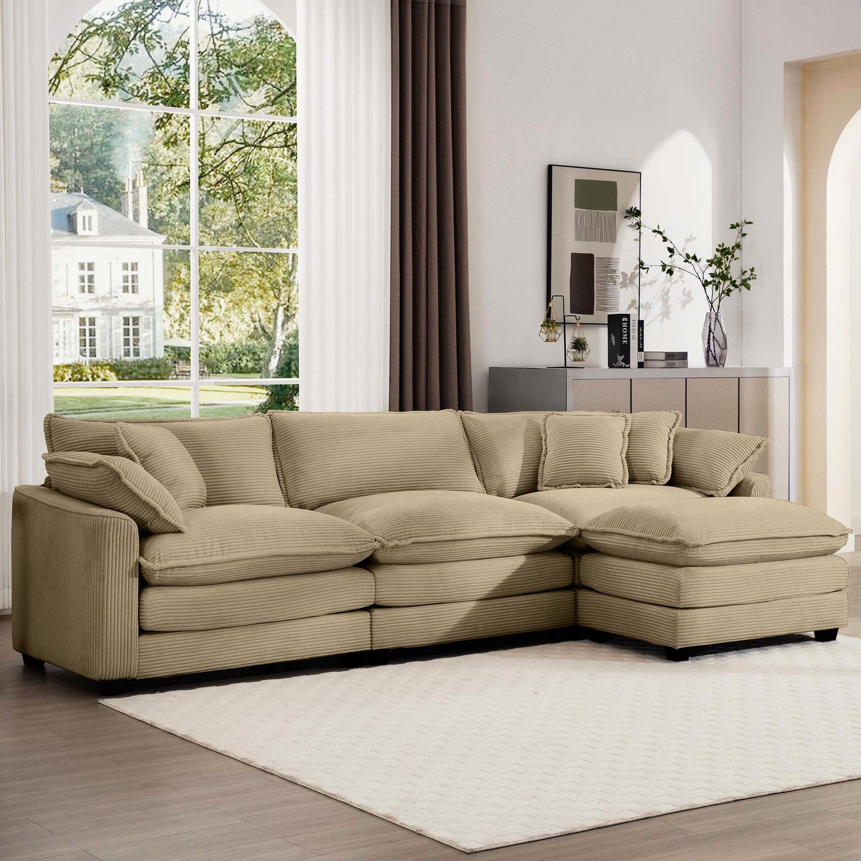 One Allium Way® L-shaped Double Tan Corduroy With - Elevate Your Living ...