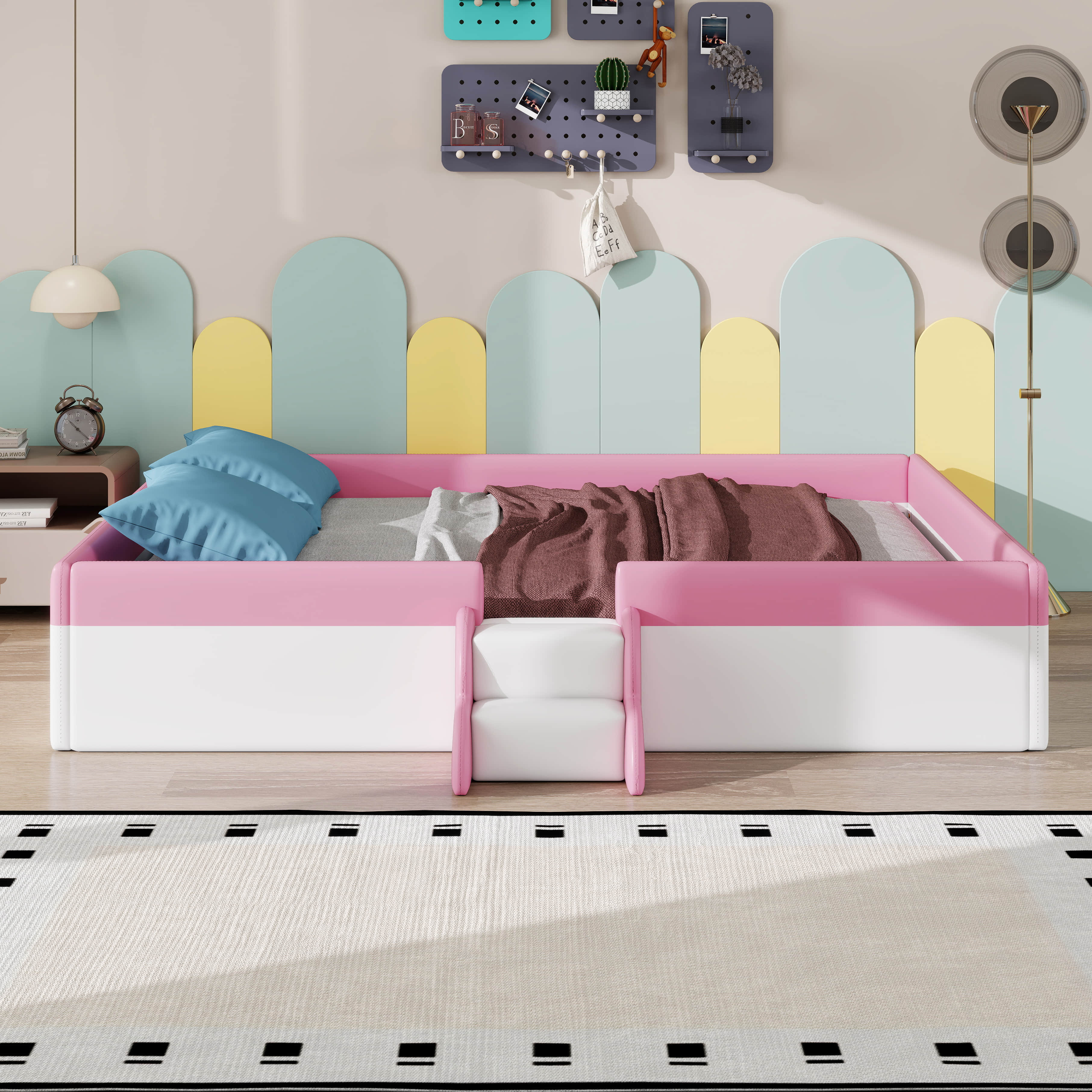 Latitude Run® PU Leather Upholstered Daybed Frame With Fence And 2-Tier ...