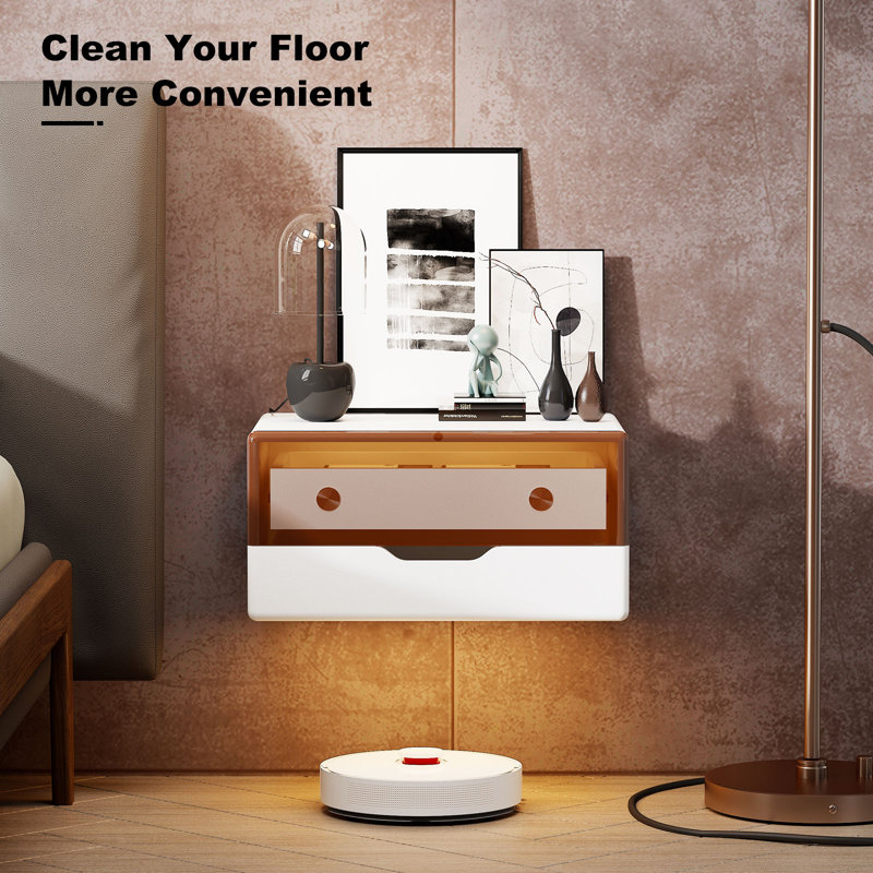 Wrought Studio™ Solid Wood & Acrylic Floating Nightstand With Sensor ...