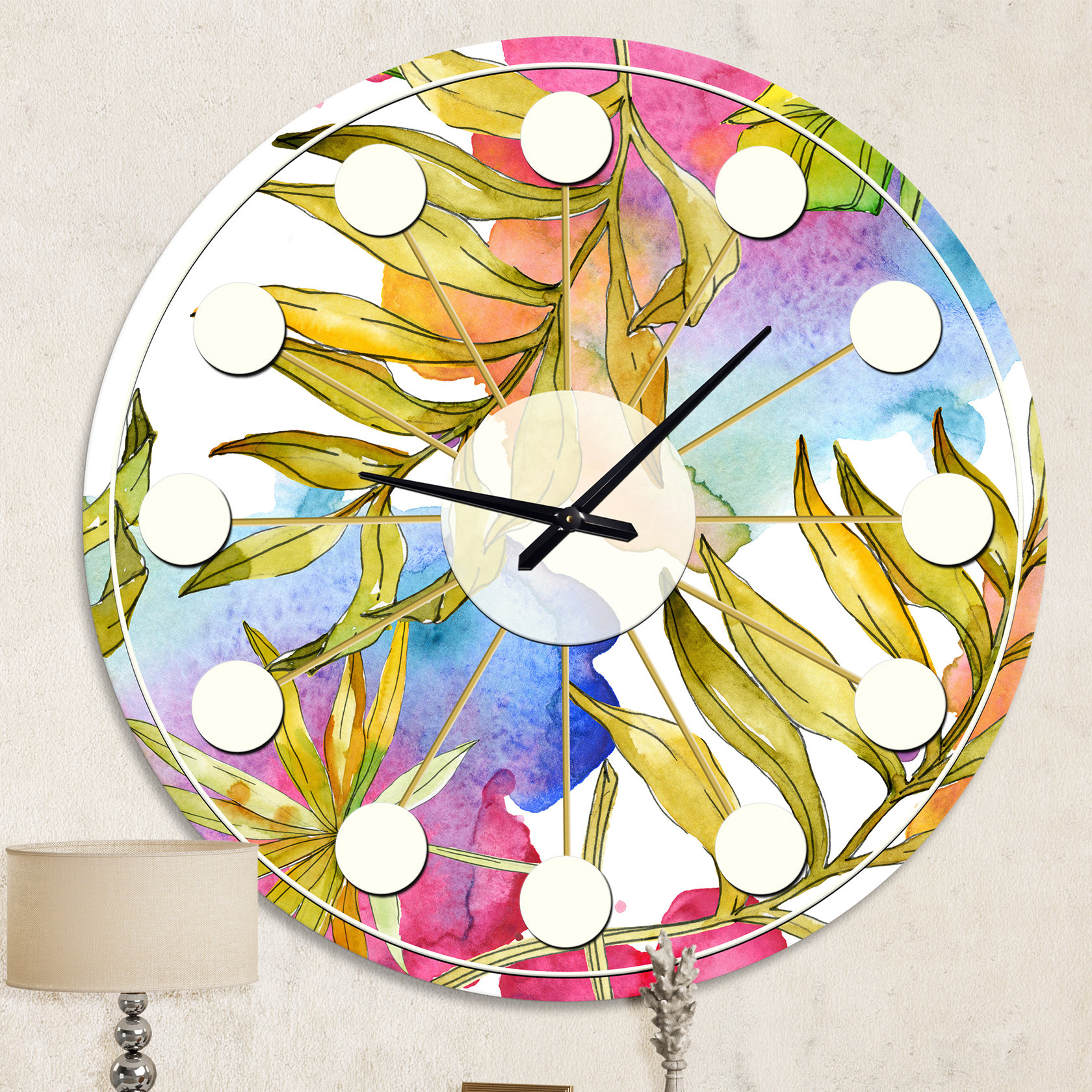 East Urban Home Tropical Foliage IV - Mid-Century Modern wall clock ...