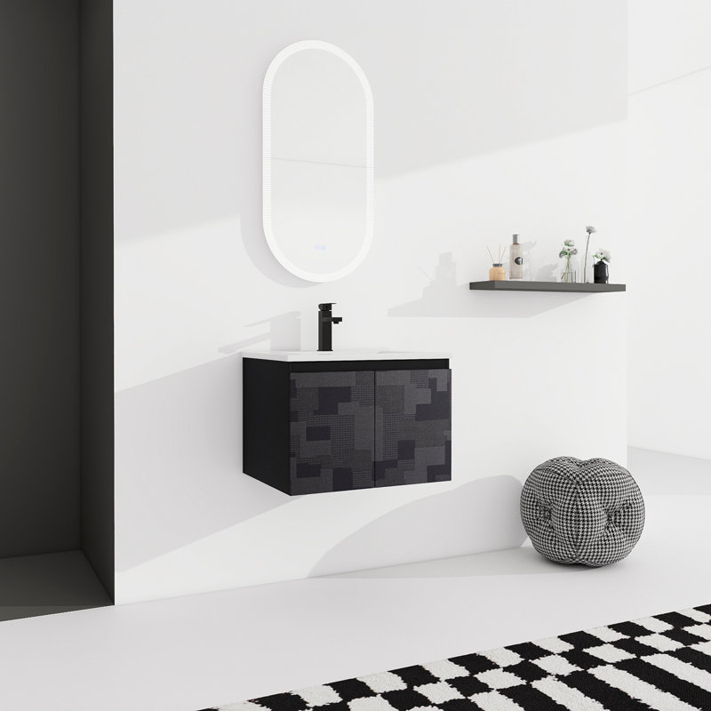 Ebern Designs Floating Wall-Mounted Bathroom Vanity With Ceramics Sink ...