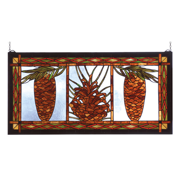 Meyda Lighting Rustic Lodge Northwoods Pinecone Stained Glass Window ...