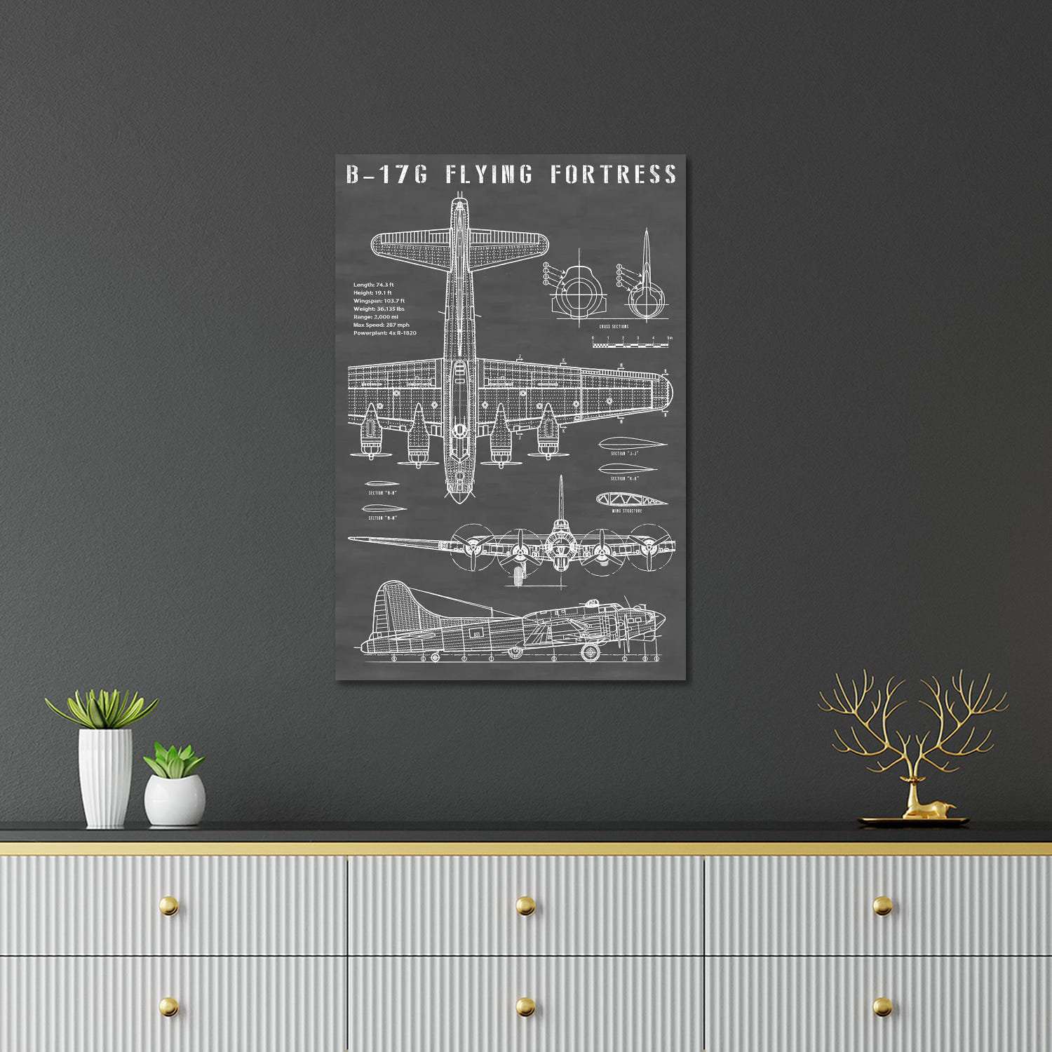 Williston Forge B-17 Vintage Bomber Airplane Blueprint Print On Acrylic ...