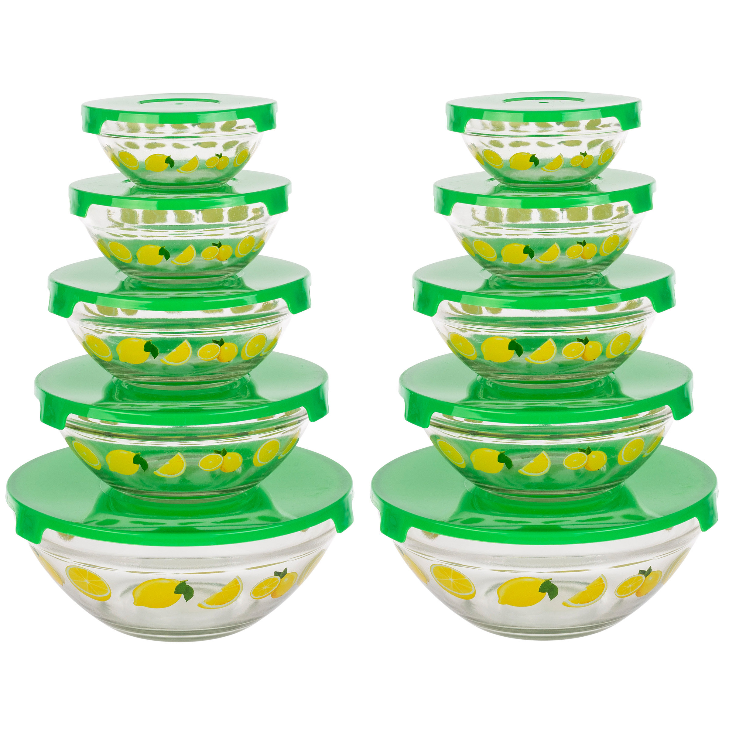 Classic Cuisine 20-Piece Glass Bowls with Lids Set - Lemon Design ...
