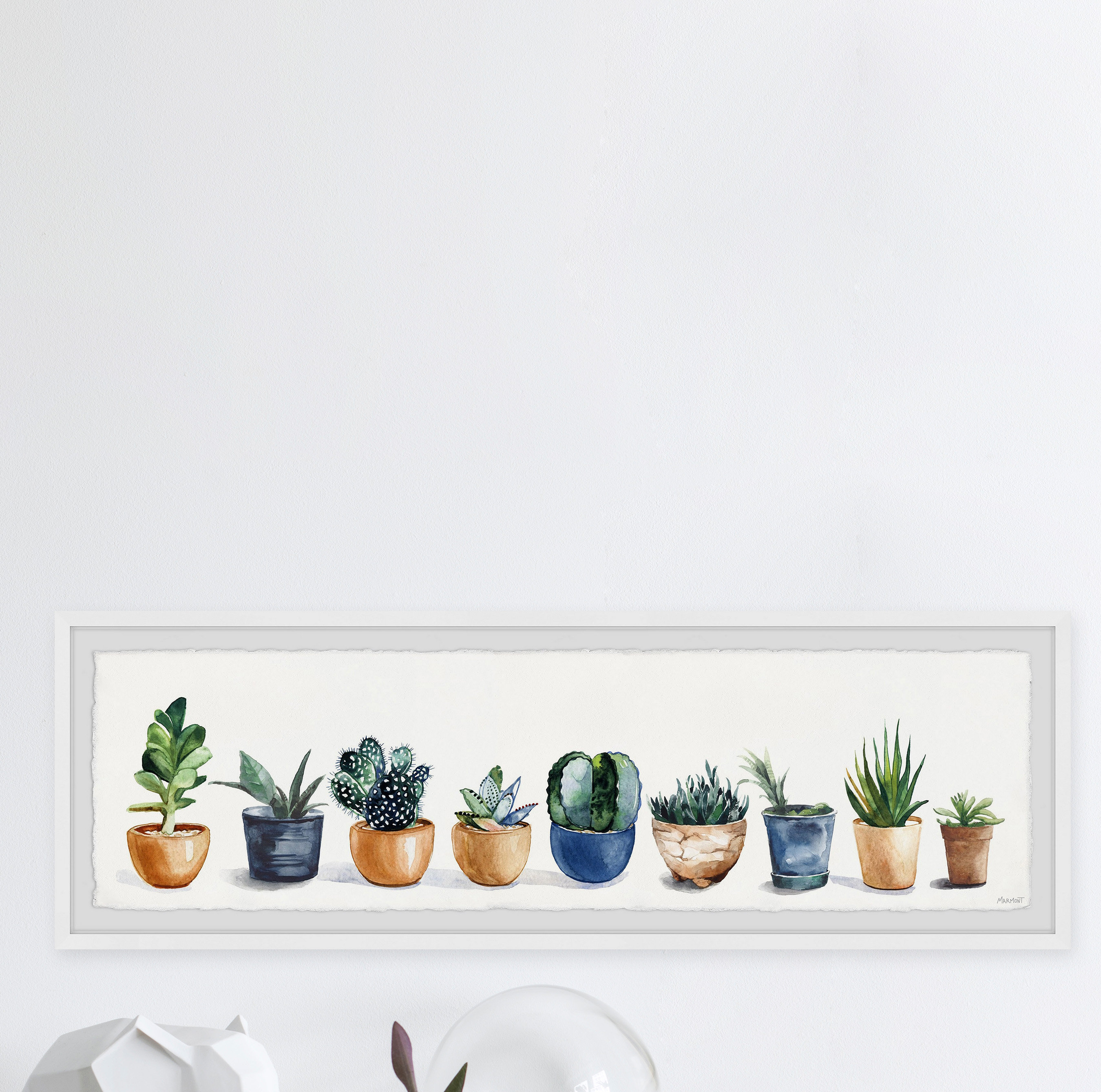 Union Rustic 'Blue Planter Pots' - Picture Frame Panoramic Painting on ...