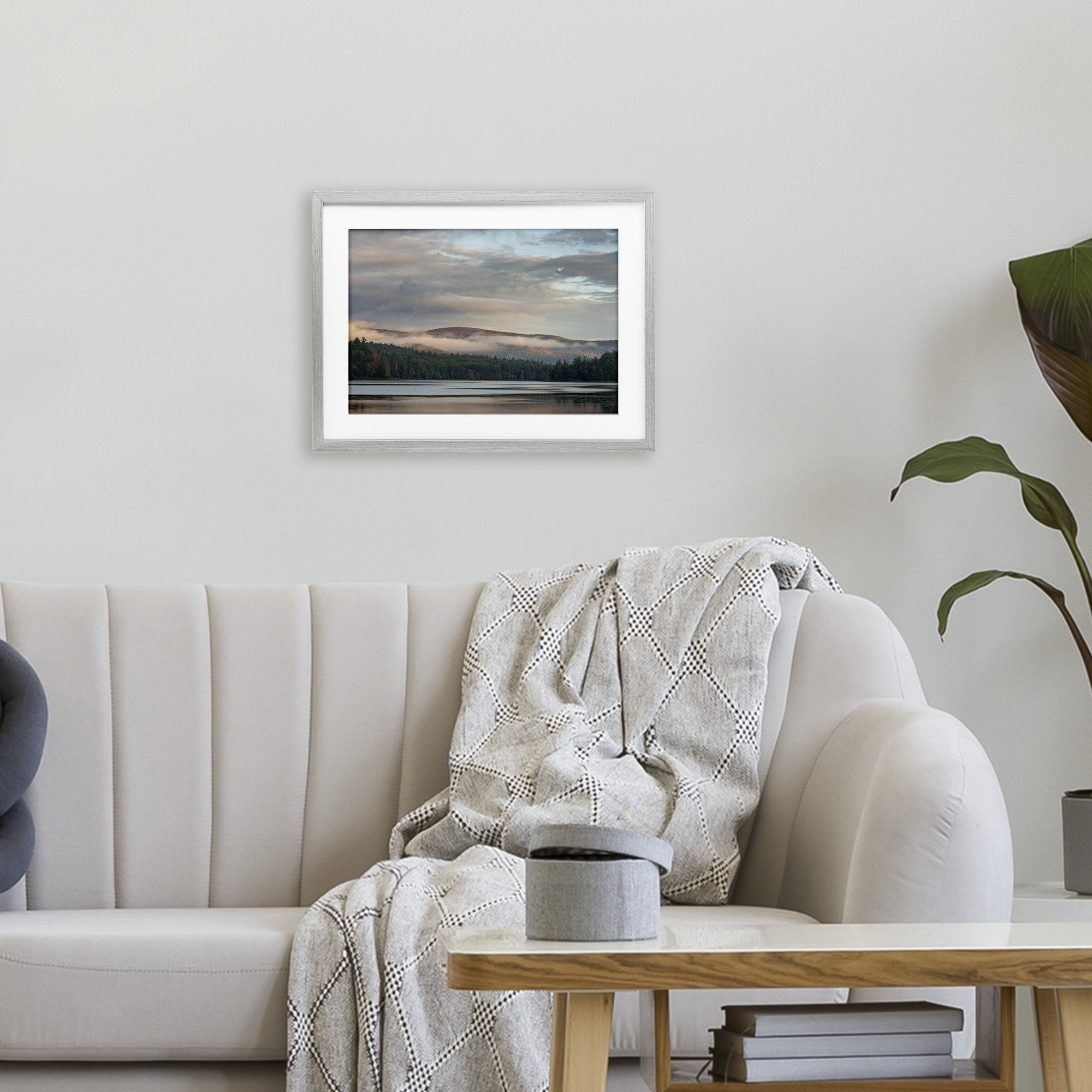 Ebern Designs Mountain View with Fog Framed Print Under Glass, design ...