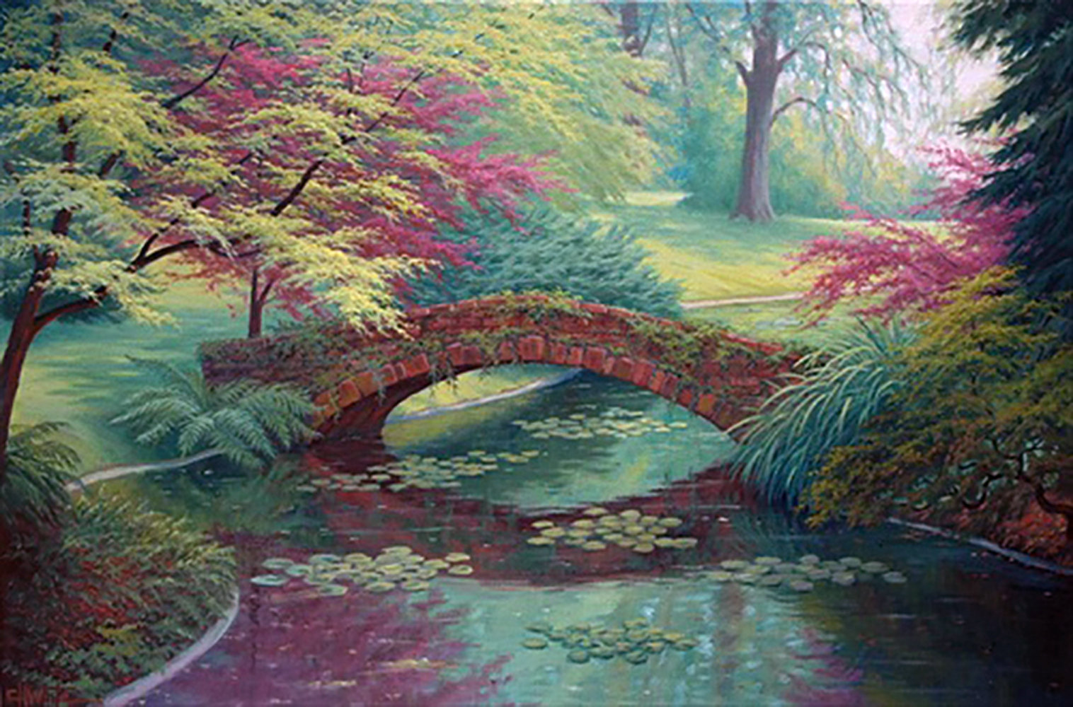 The Finishing Touch 'Red Stone Bridge' by Charles White Painting Print ...