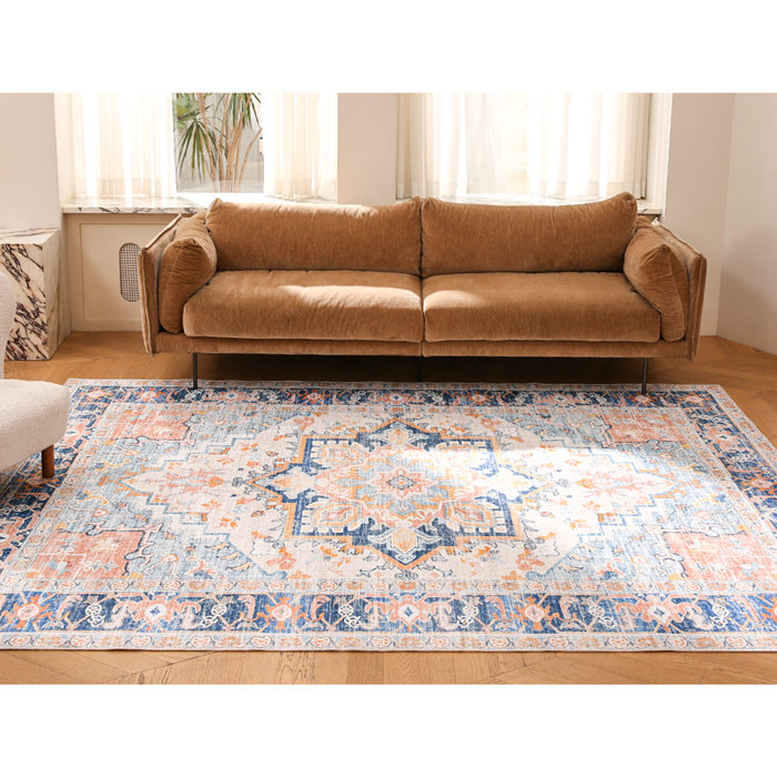 Charlton Home® Washable Area Rugs Boho Floral Living Room Vintage Low ...