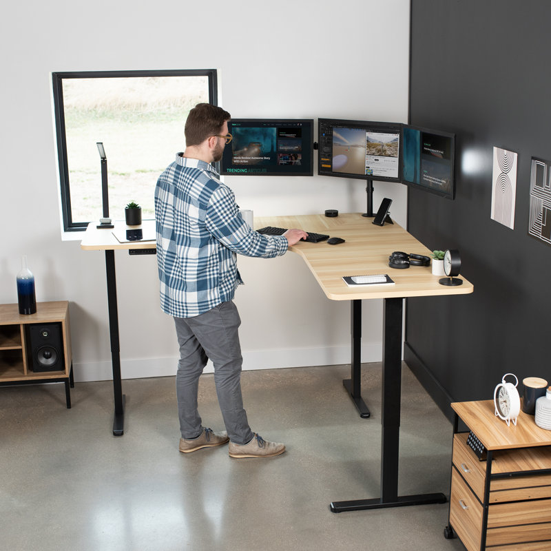 VIvo Height Adjustable L-Shape Standing Desk | Wayfair