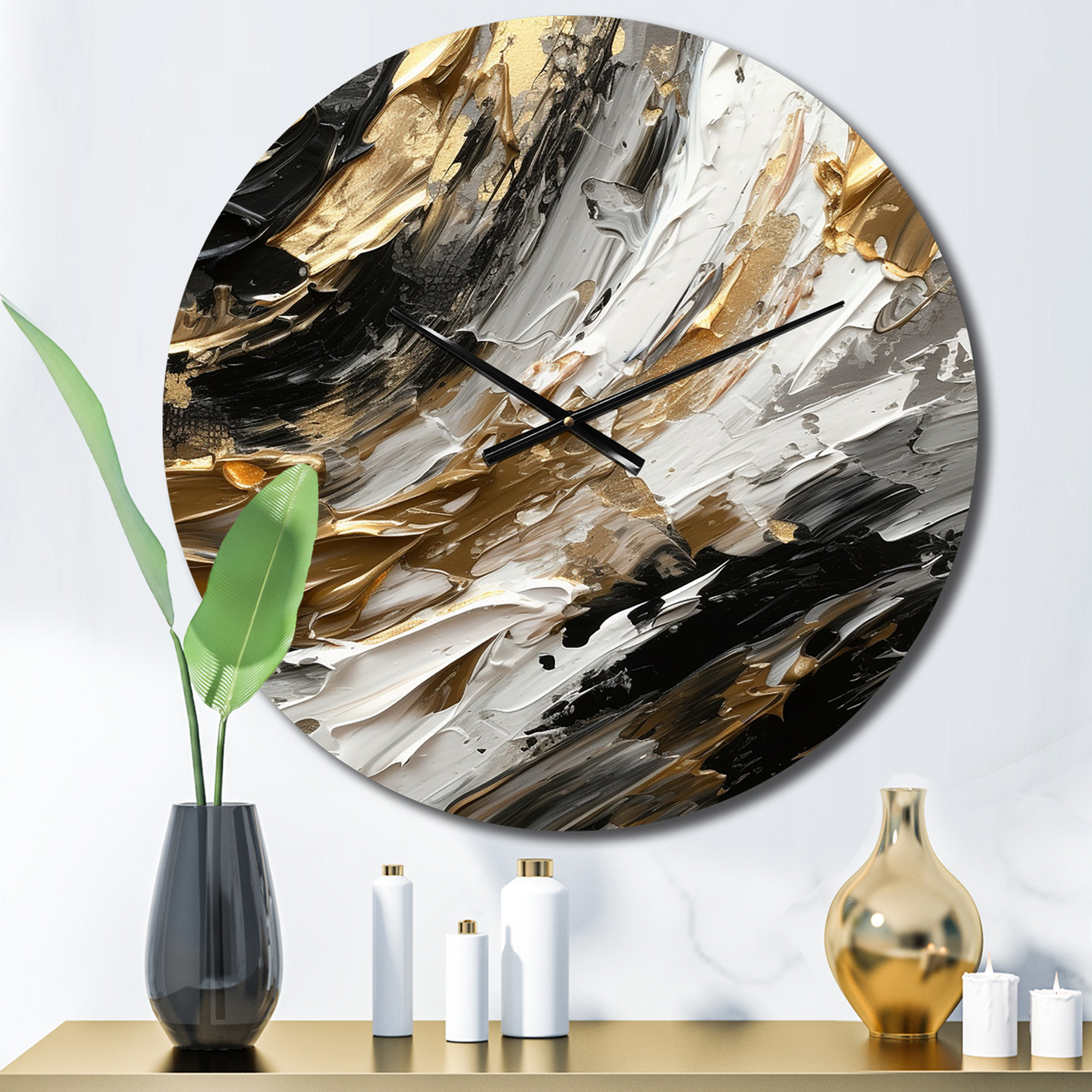 Design Art Imminent Bliss Bold Textured Gold And Black V Wall Clock ...