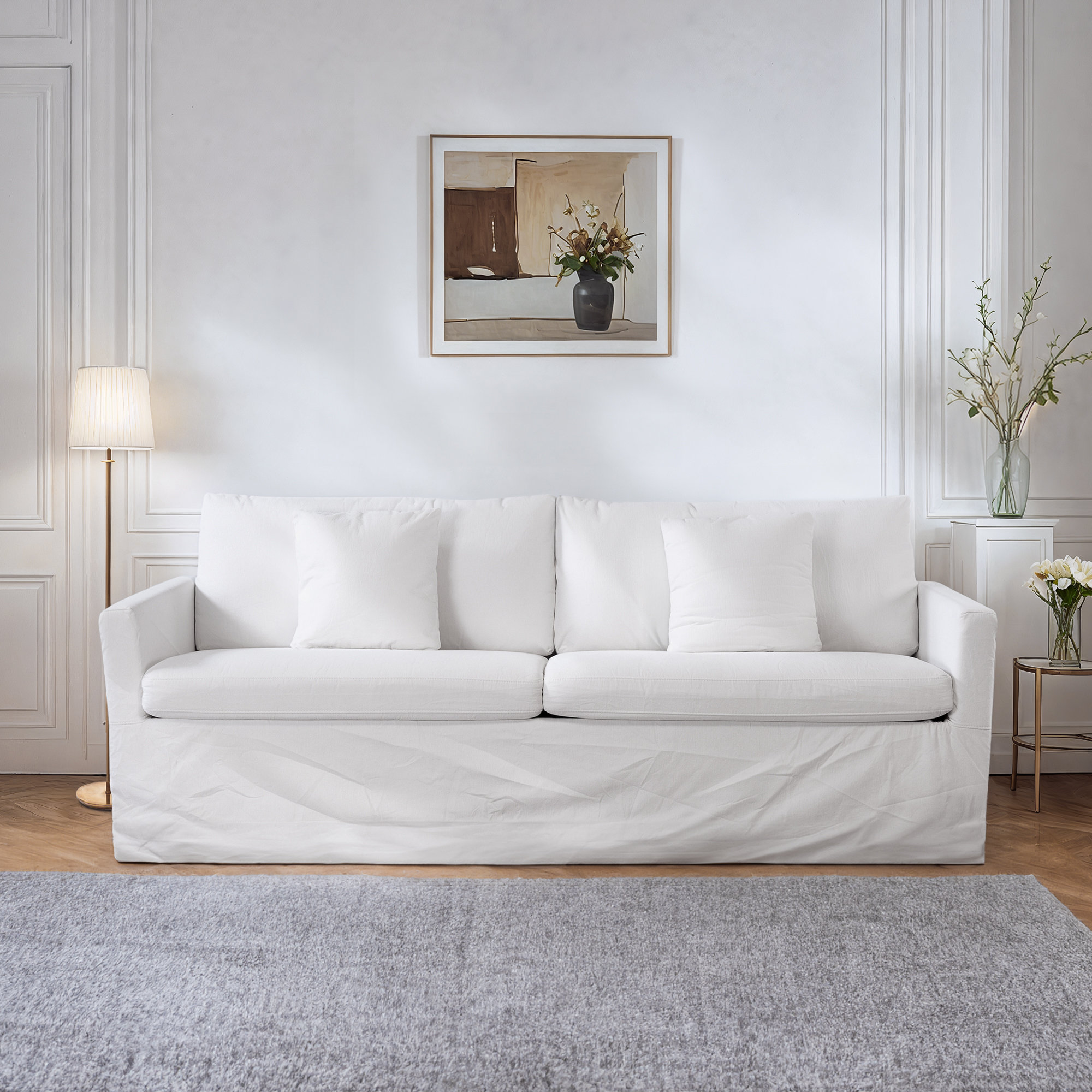 RELUXE HOME LLC Aqua 93‘’ Modern Slipcovered Sofa for Living Room | Wayfair