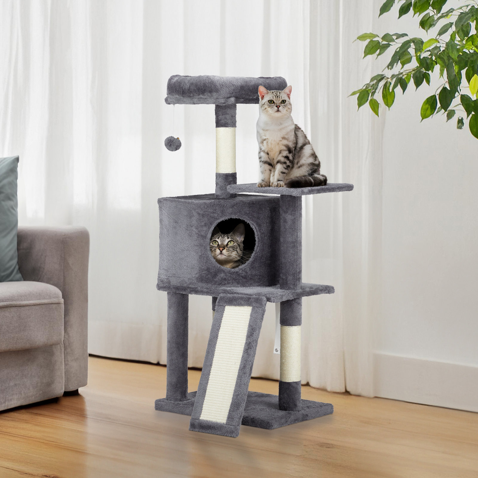 Archie & Oscar™ 47 Inch Dark Grey Cat Tree Cat Tower For Indoor Cats ...